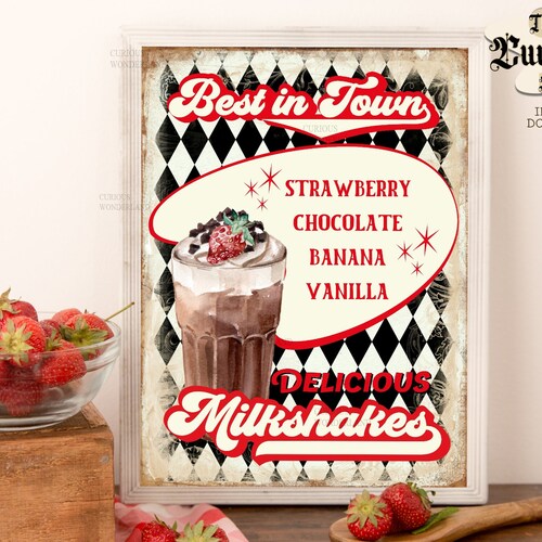 Retro Milkshake Sign INSTANT DOWNLOAD Printable Sign - Etsy