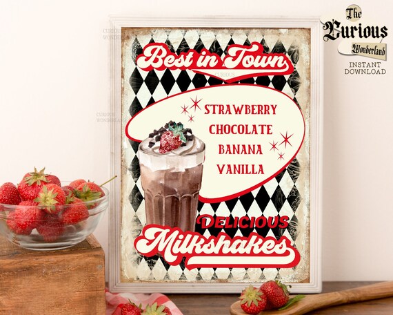 Retro Milkshake Sign INSTANT DOWNLOAD Printable Sign | Etsy UK