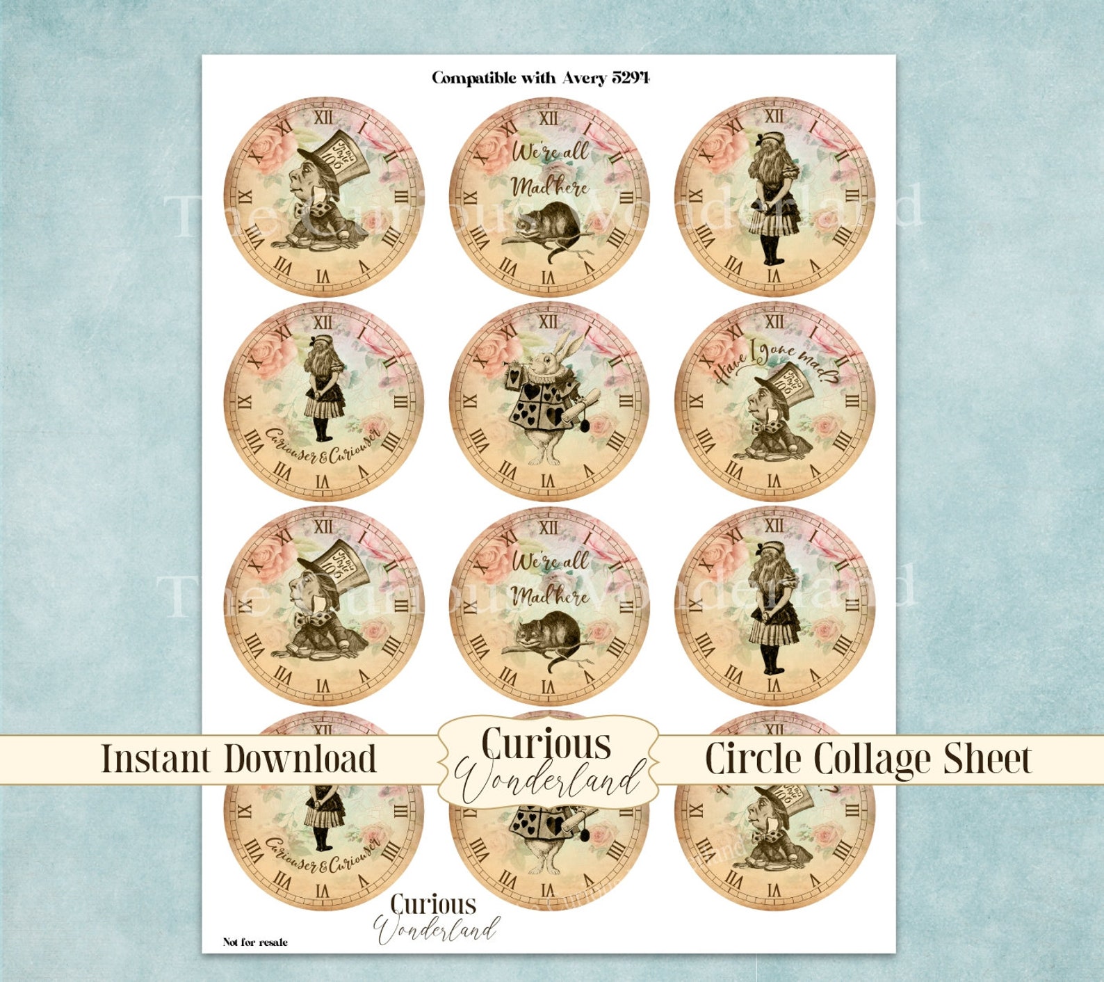 Alice in Wonderland Clocks 2.5 Inches Printable Clocks - Etsy