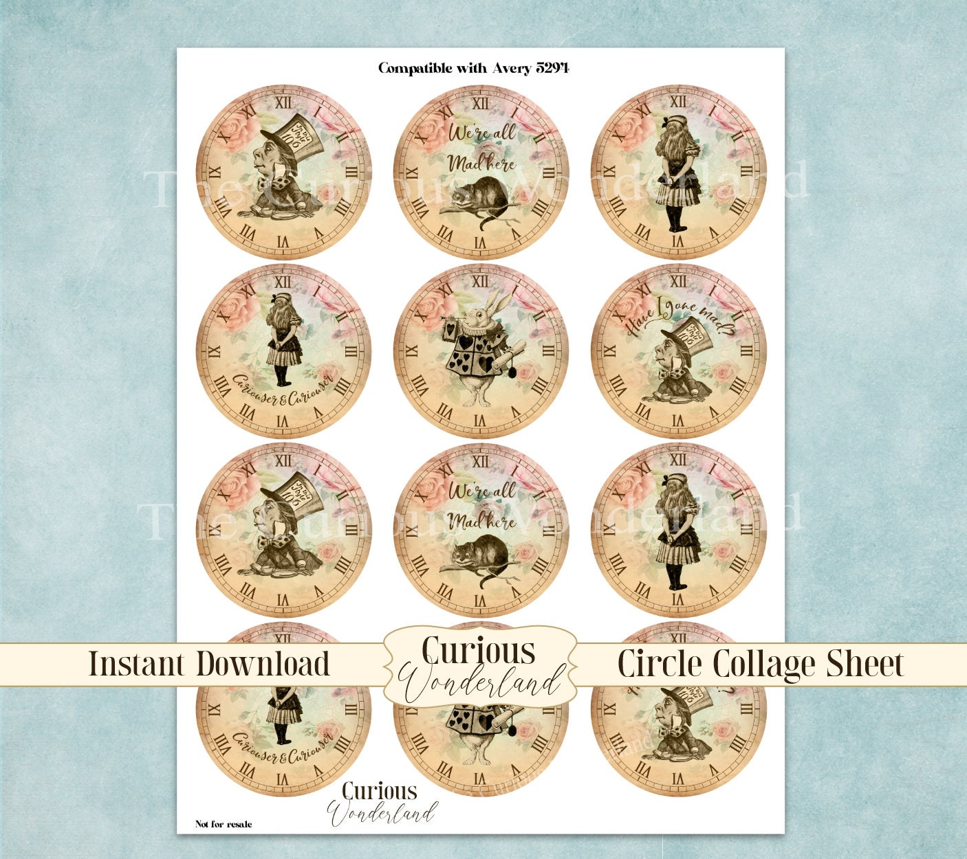 Alice in Wonderland Clocks 2.5 Inches Printable Clocks - Etsy