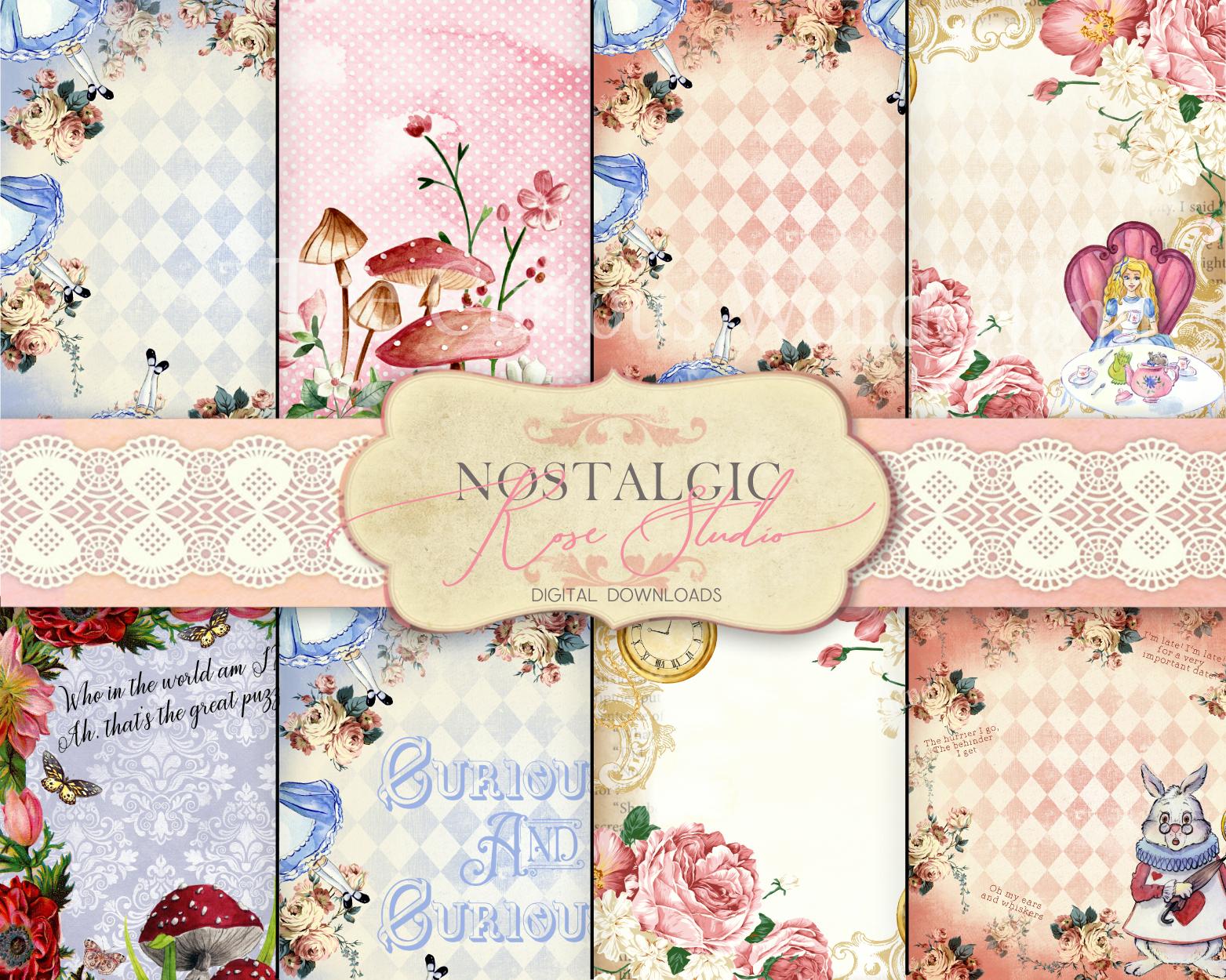 Alice in Wonderland Digital Paper Pack, Scrapbooking Paper, Junk ...