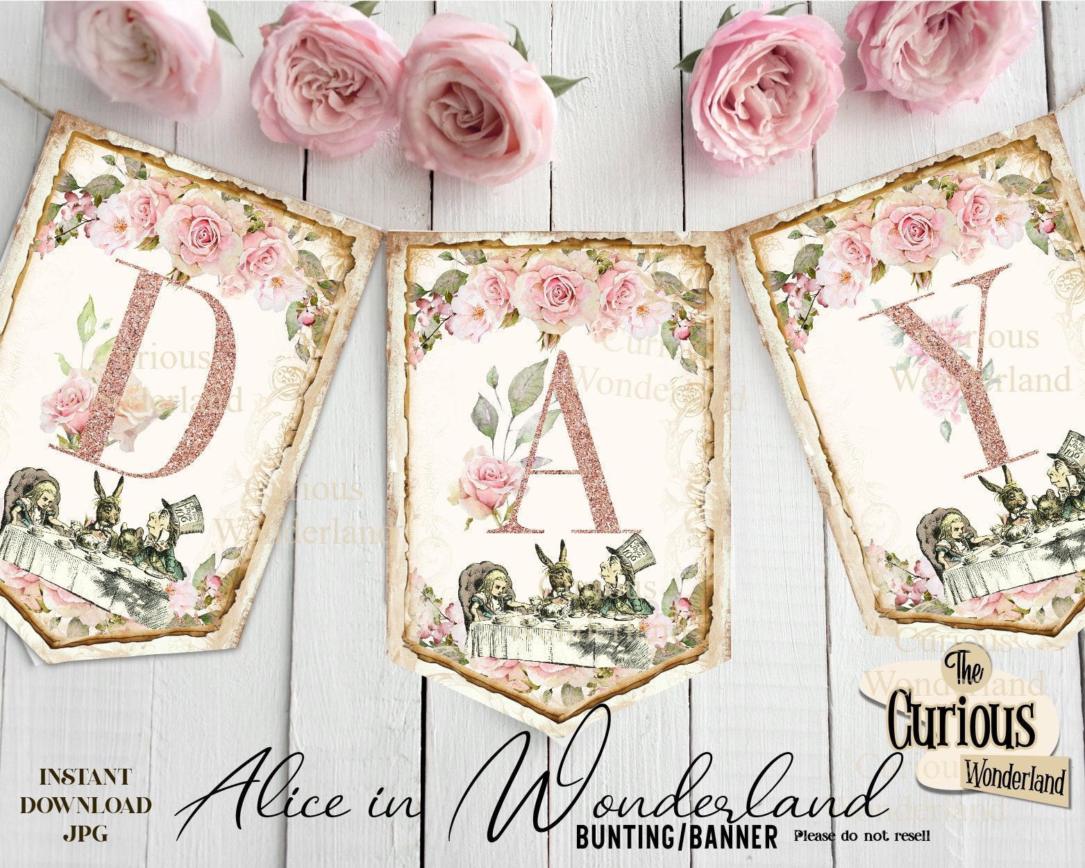 Alice in Wonderland Happy Birthday Banner Printable Banners - Etsy ...