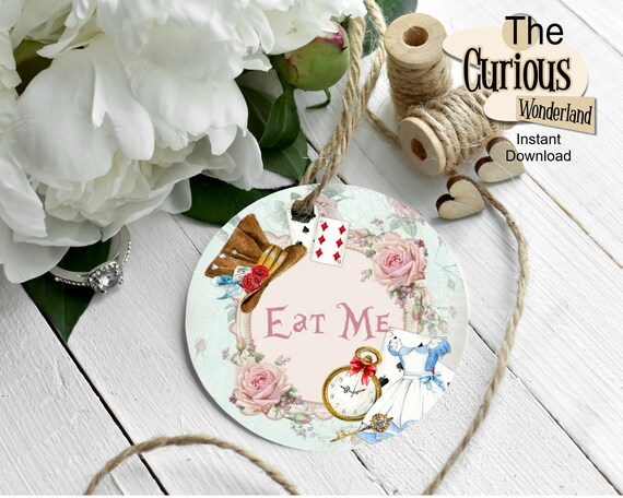 Alice in Wonderland Eat Me Labels Circles Cupcake Toppers | Etsy
