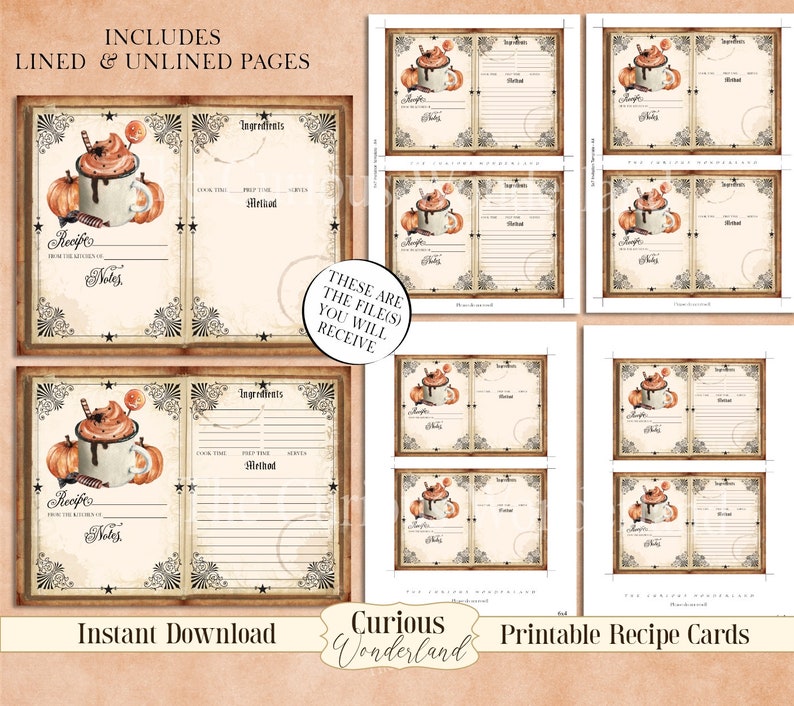 Halloween Fall Recipe Cards, Collage Sheet, Printable Recipe Card ...