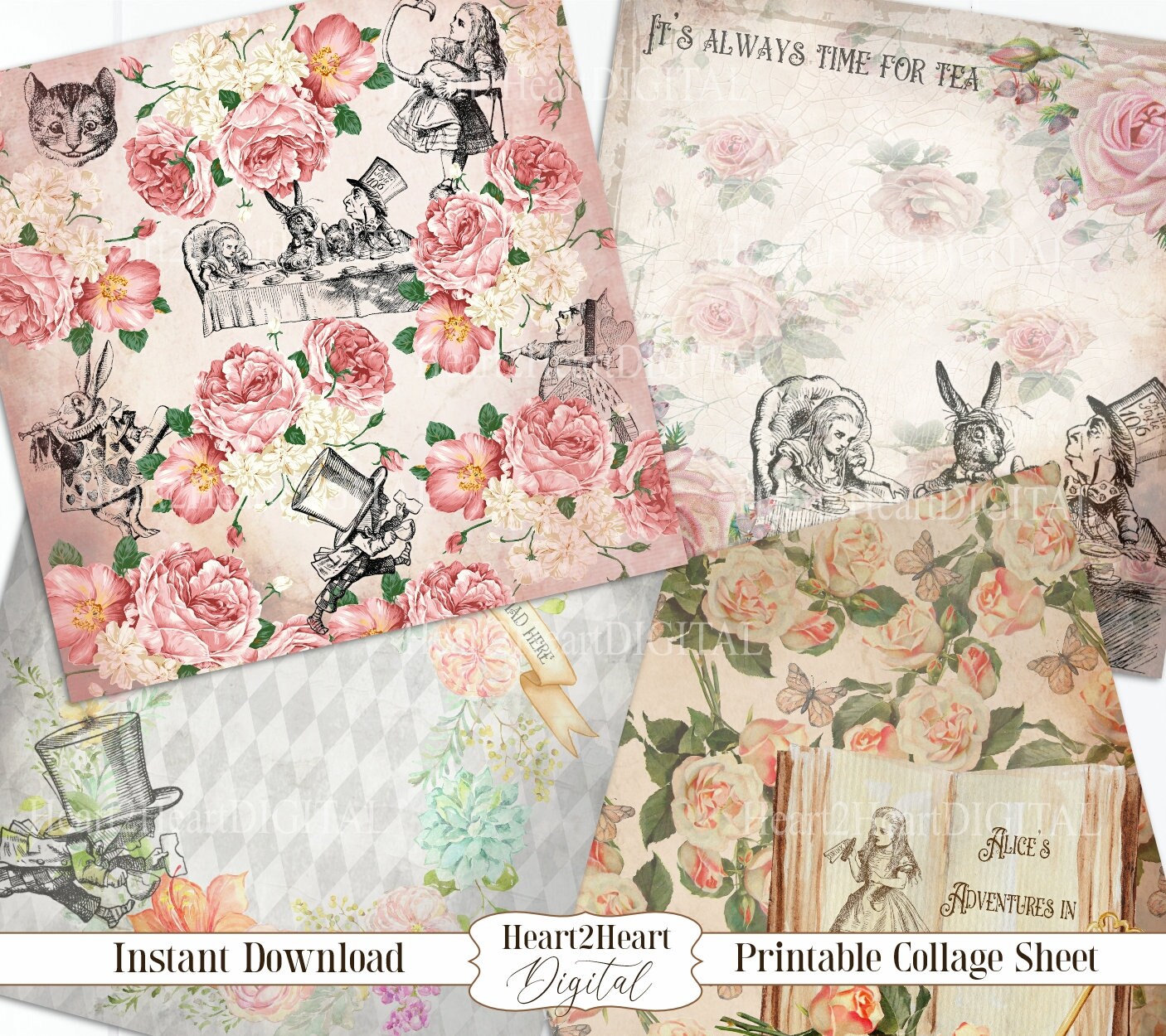 Alice in Wonderland Digital Paper Pack Scrapbooking Paper - Etsy UK