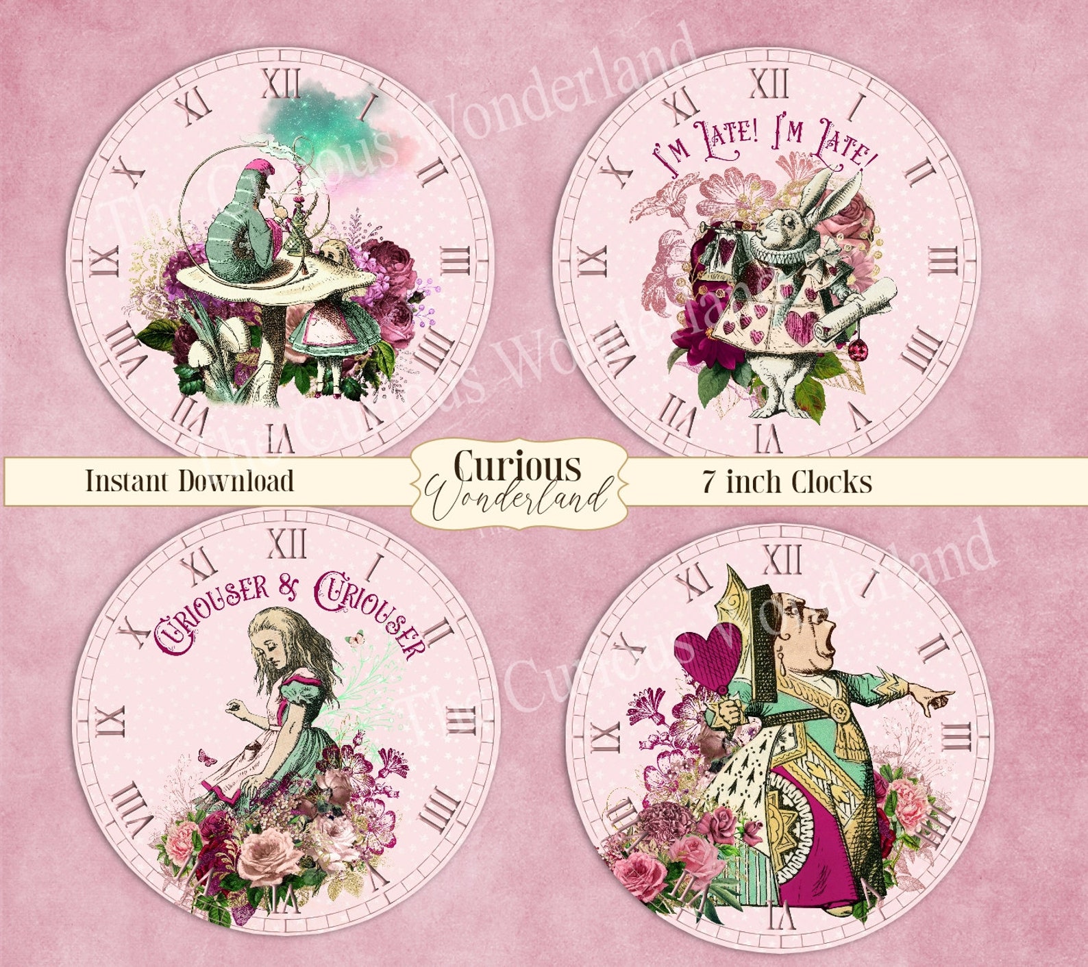 Alice in Wonderland Clocks Printable Clocks Digital - Etsy