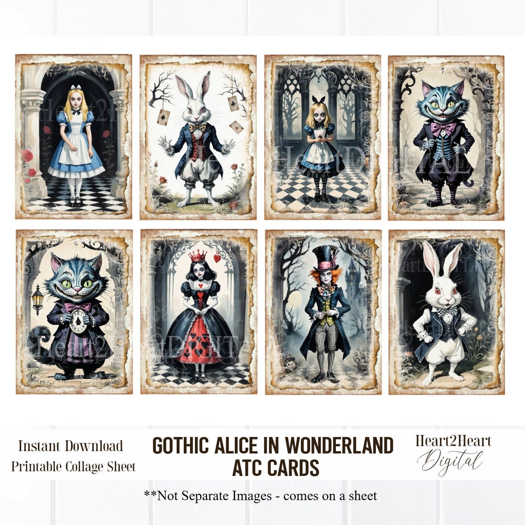Gothic Alice in Wonderland ATC Cards Collage Sheet, Party Printable, Scrapbooking, Papercraft ...