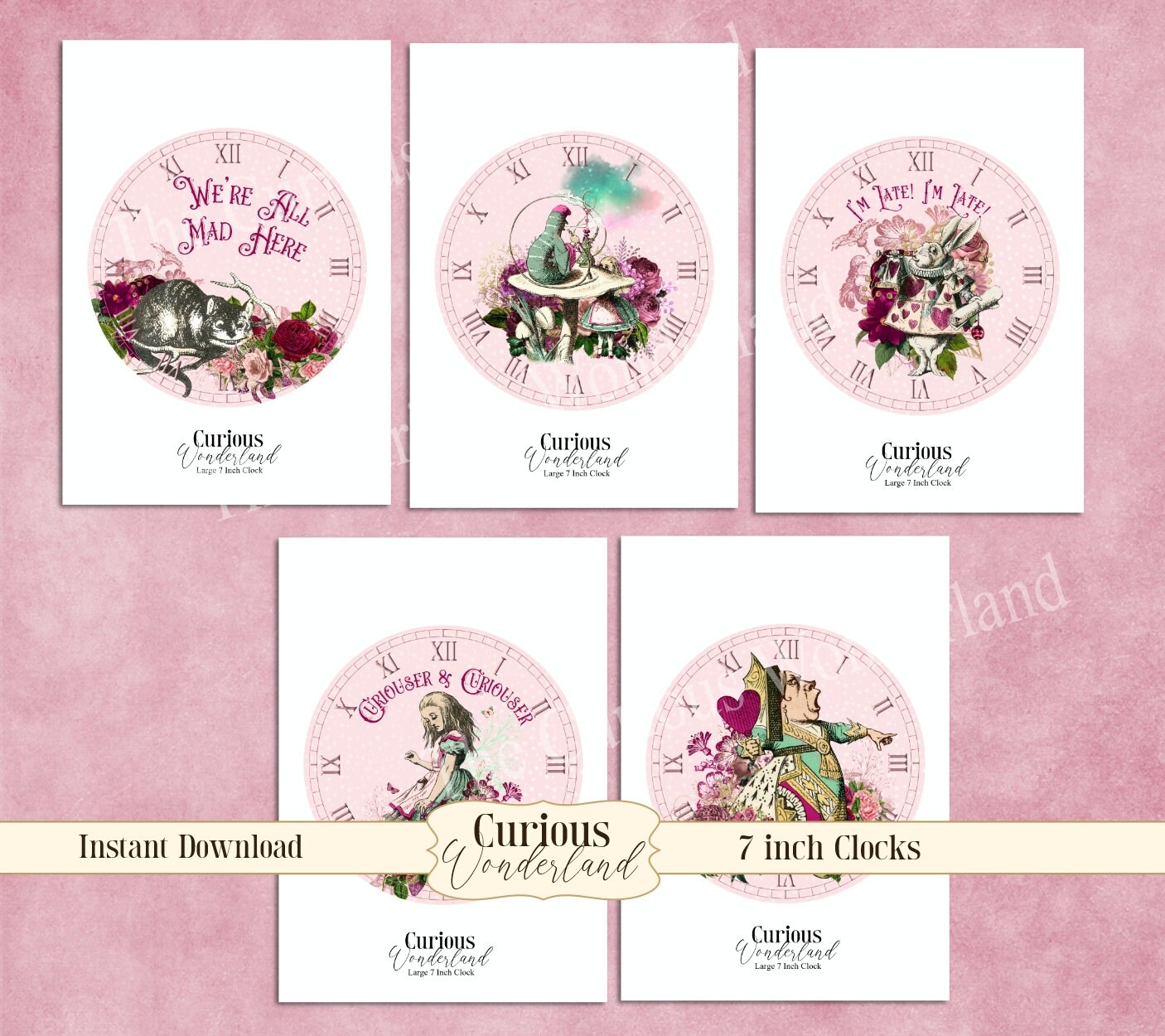 Alice in Wonderland Clocks Printable Clocks Digital - Etsy UK