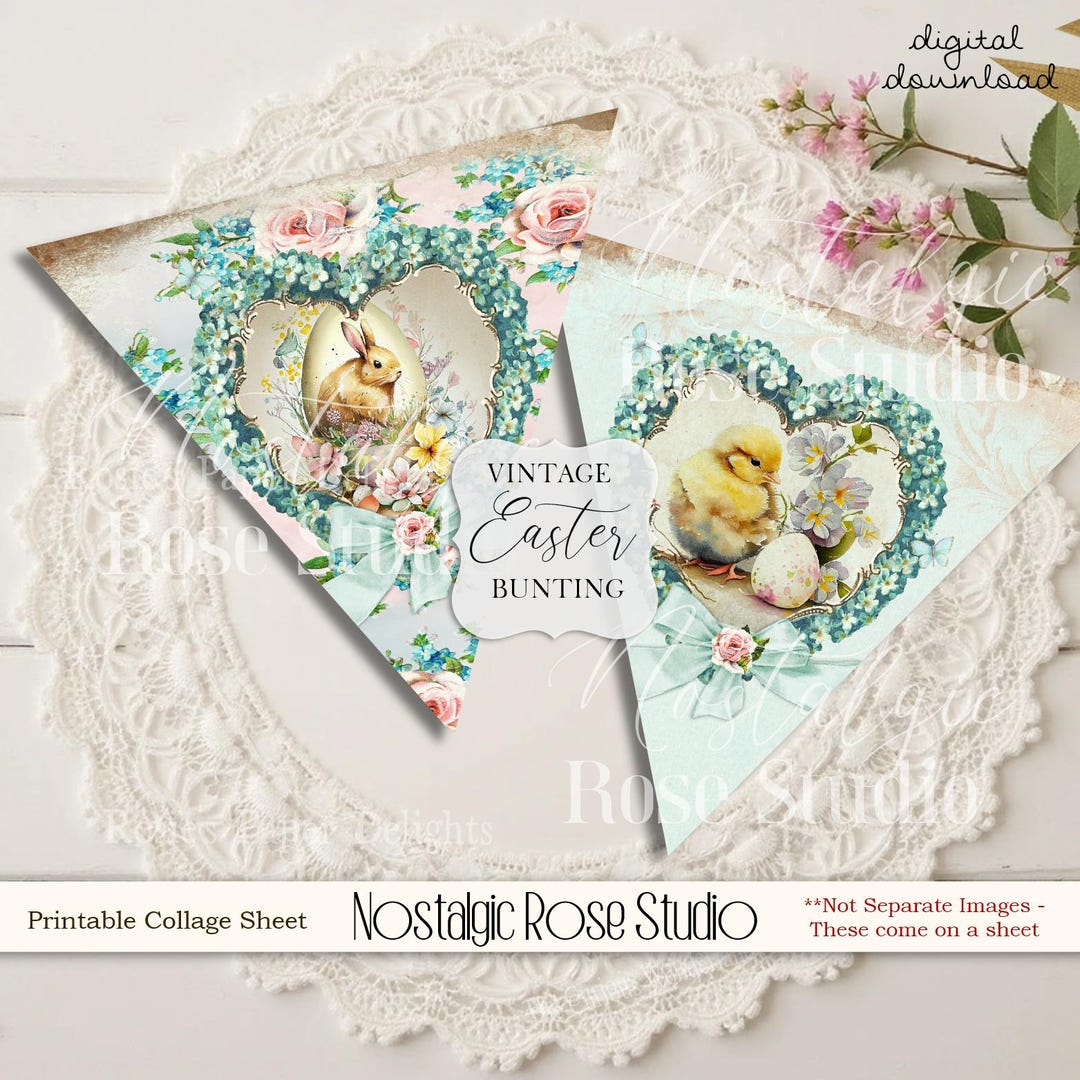 Vintage Shabby Chic Easter Bunny Chick Bunting Printable Banner ...