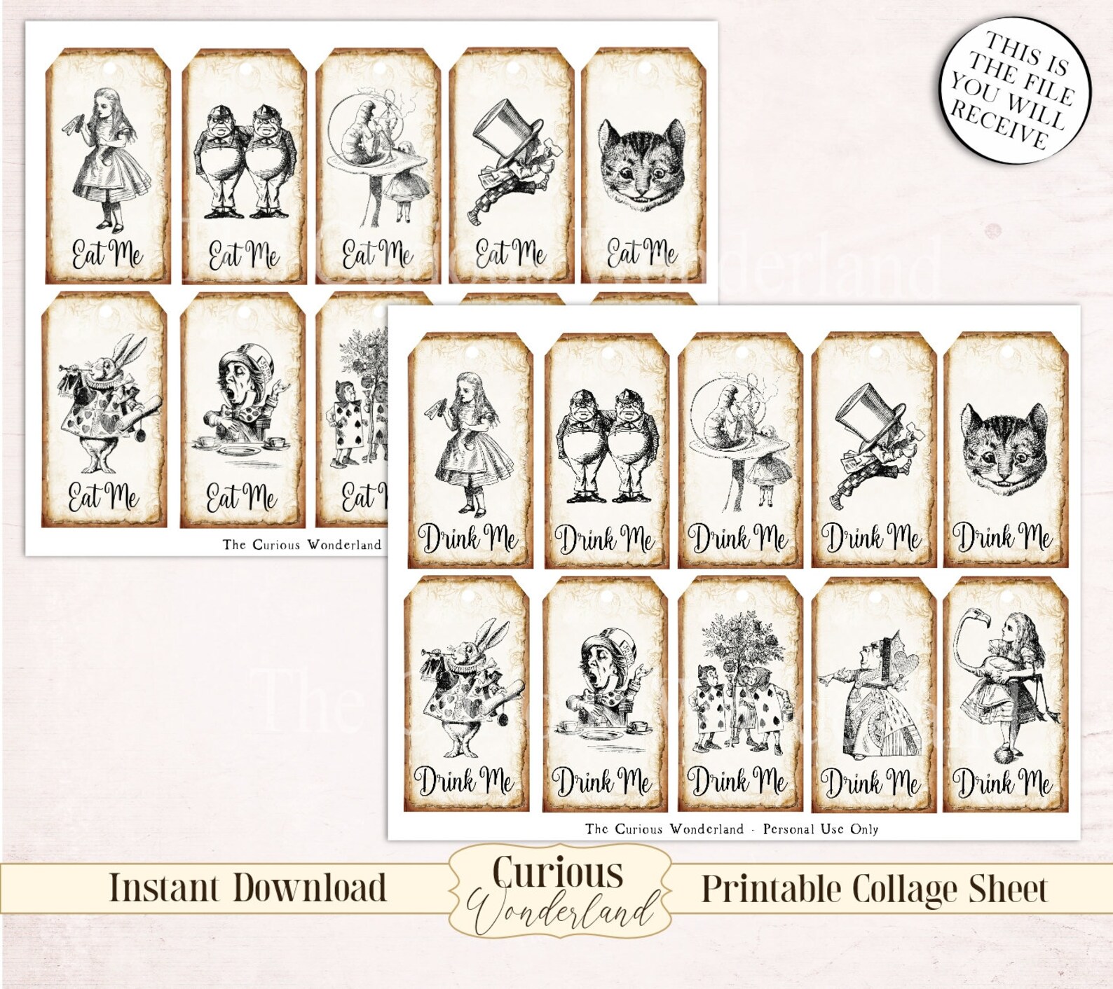 Alice in Wonderland Party Tags, Labels, Eat Me, Drink Me, Printable ...