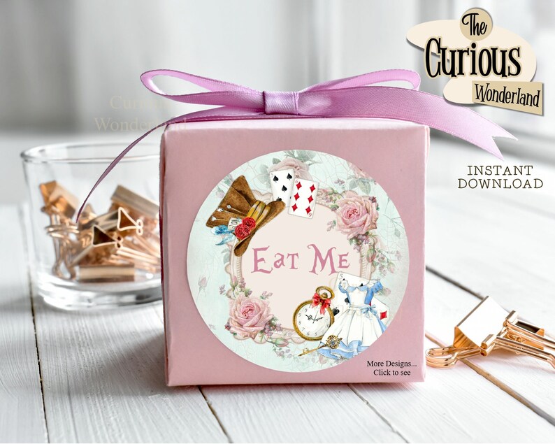 Alice in Wonderland Eat Me Labels Circles Cupcake Toppers | Etsy