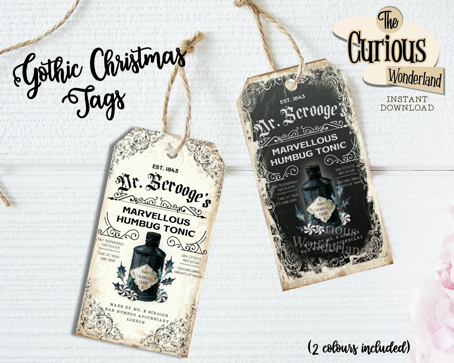 Gothic Christmas Tags Bah Humbug Journals Digital Image - Etsy