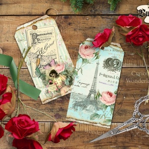 Shabby Chic Paris Tags Junk Journal Scrapbook Collage Sheet Hang Tags ...