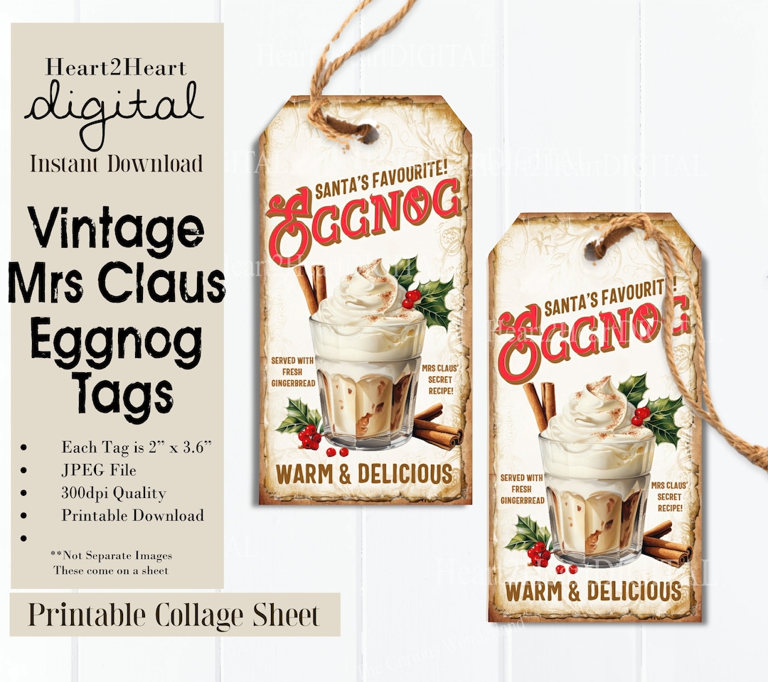 Vintage Mrs Claus Eggnog Tags, Printable Christmas Tags, Eggnog Tags ...