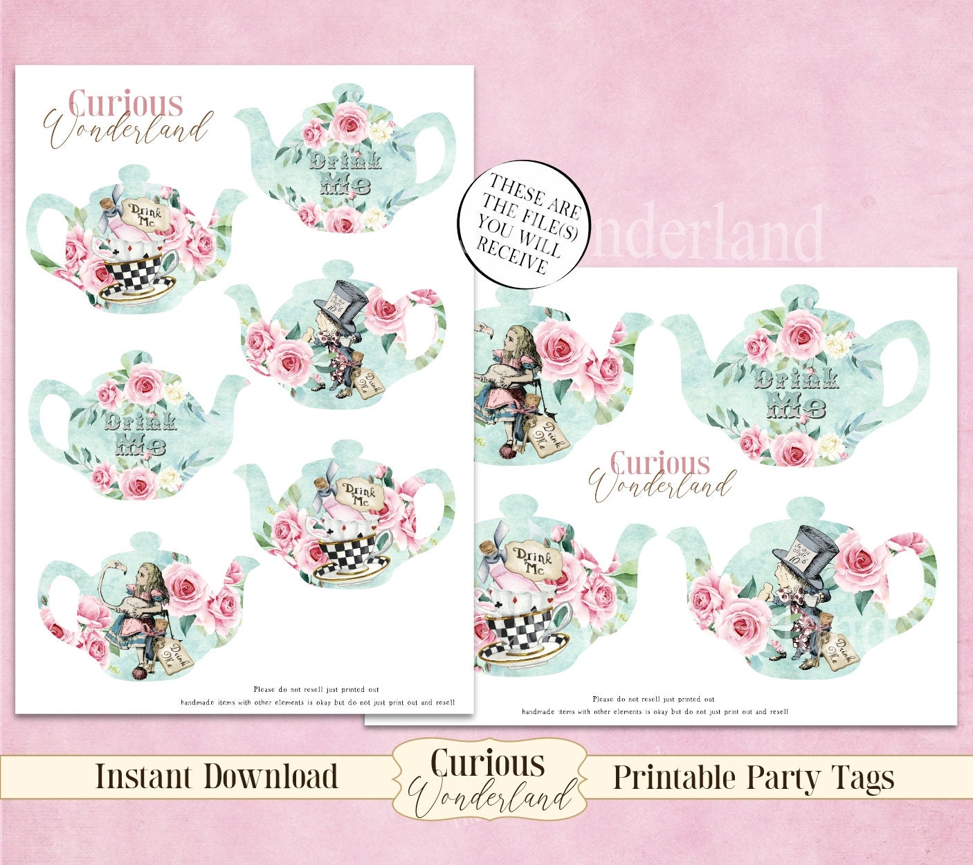Alice in Wonderland Drink Me Tags Teapot Tags Collage Sheet - Etsy