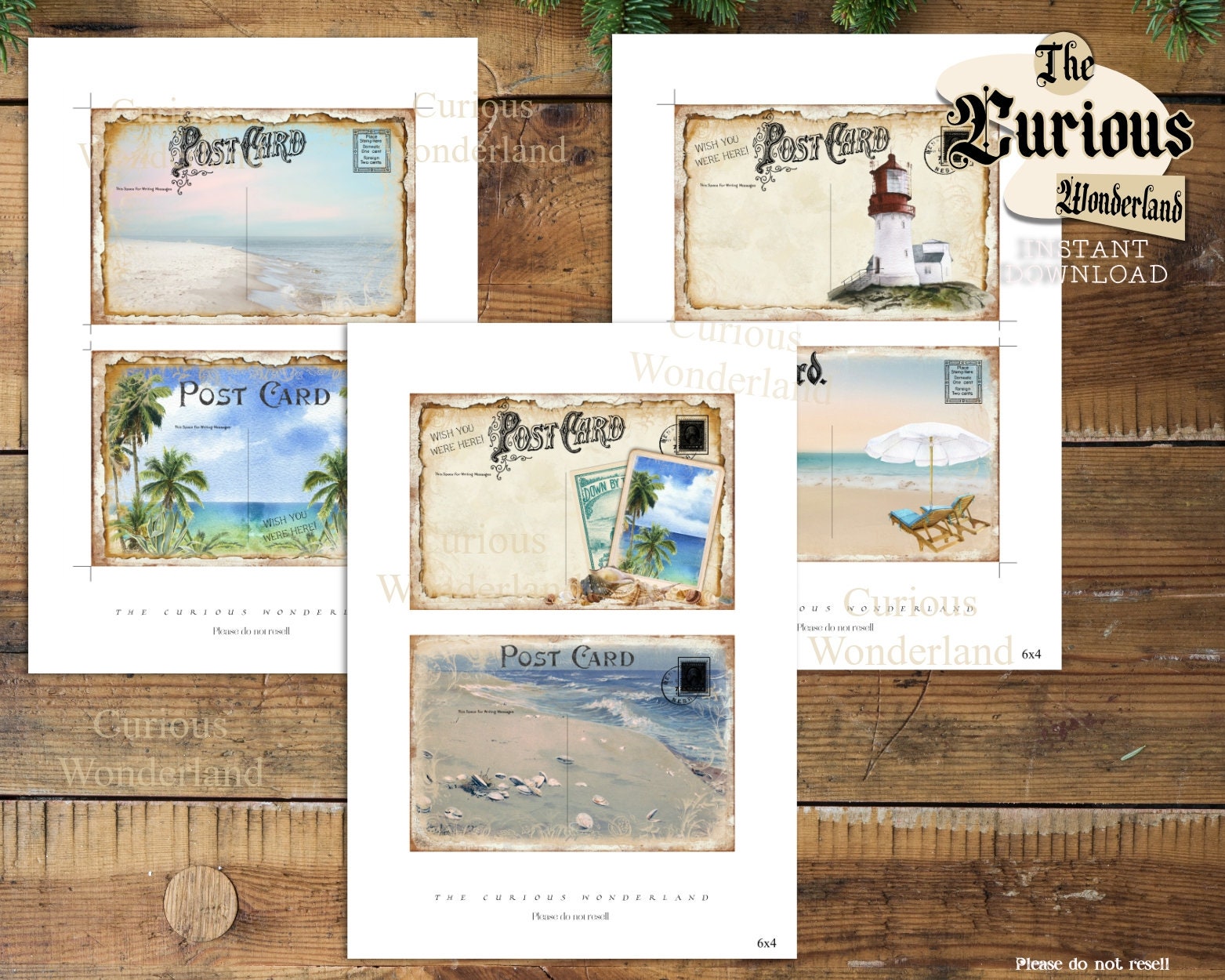 Vintage Beach Postcards 6x4 Journal Cards Digital Collage Sheet Digital ...