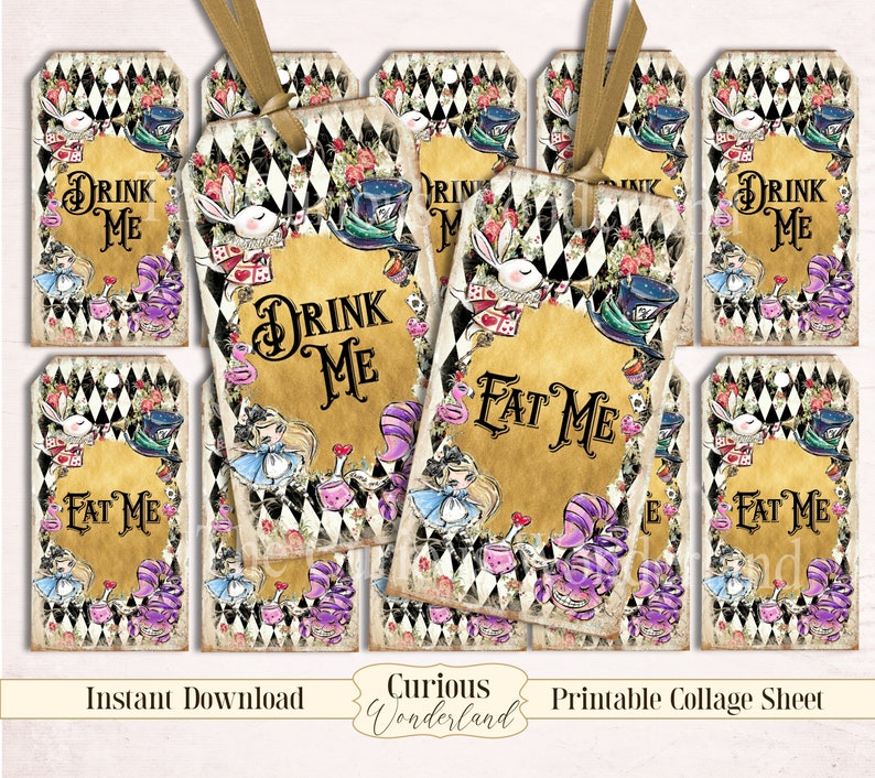 Alice in Wonderland Eat Me Tags Labels Eat Me Drink Me - Etsy