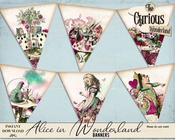 Alice in Wonderland Banners Printable Party Bunting INSTANT - Etsy UK