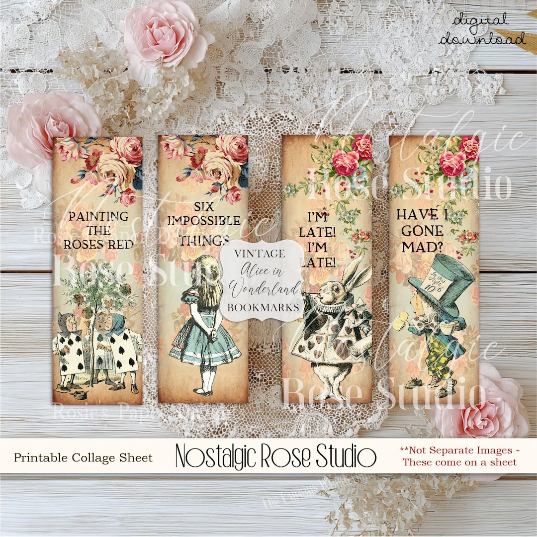 Alice in Wonderland Bookmarks Hang Tags Junk Journal Scrapbooking ...
