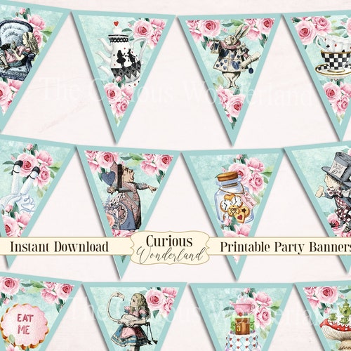 Shabby Chic Alice in Wonderland Banners Printable Party - Etsy