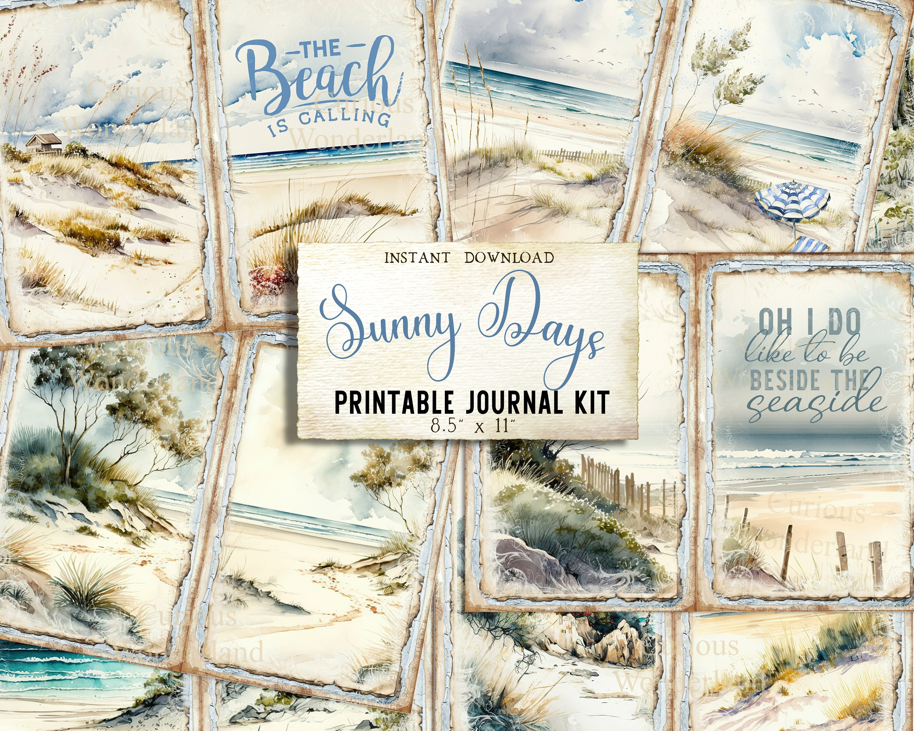 Vintage Beach Junk Journal, ATC Ephemera, Nautical Paper Pack, Digital ...