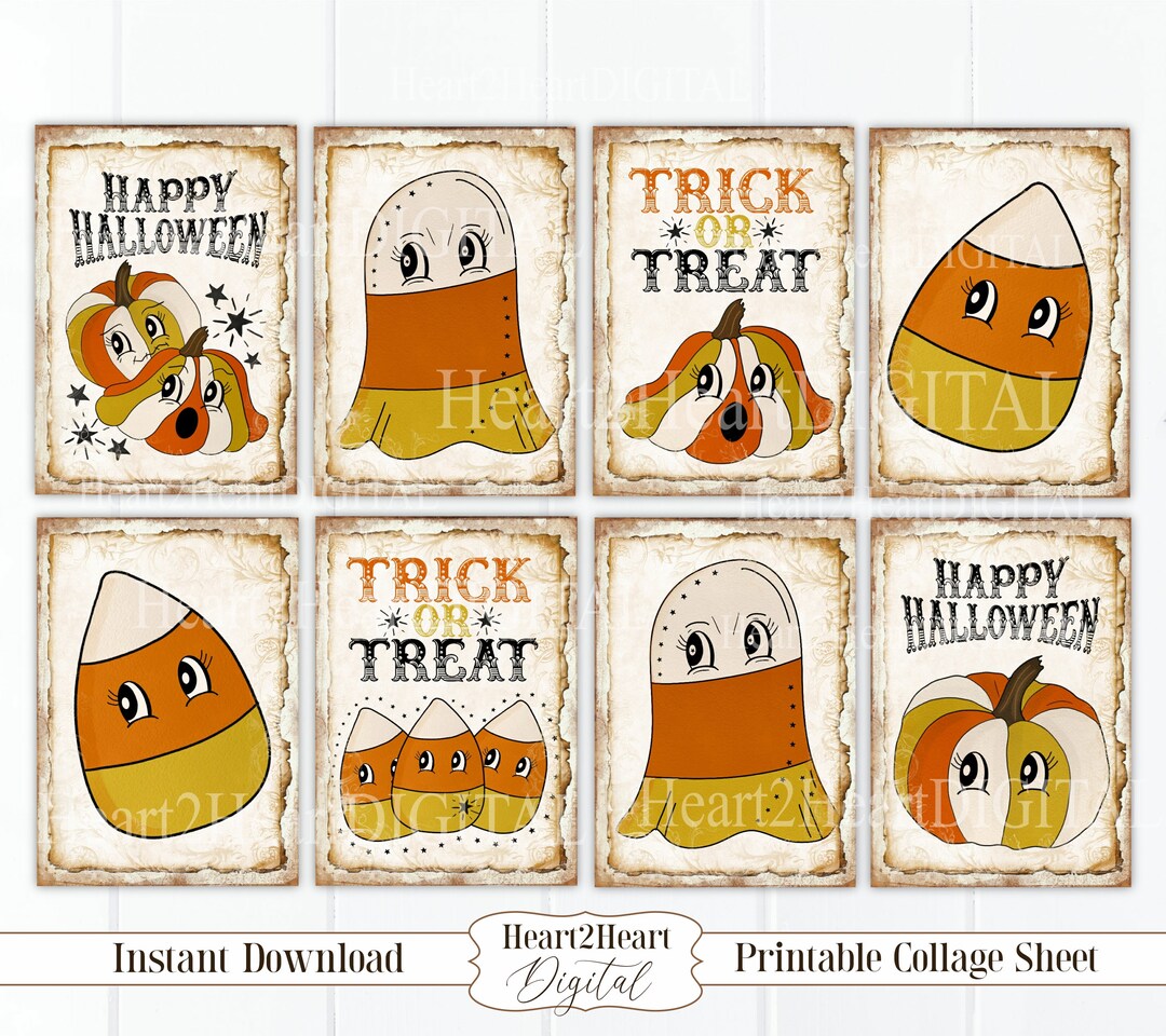 Digital Cute Retro Halloween Candy Corn & Pumpkin Collage Sheet ...