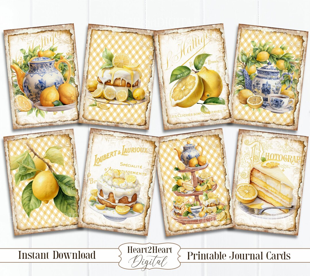 Farmhouse Mini Lemon Food Cards Collage Sheet, Tags, Journal Cards ...