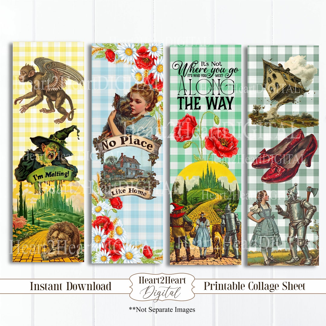 Printable Vintage Wizard of Oz Bookmarks, Collage Sheet, Digital ...