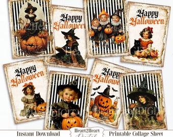 Digital Halloween Witch Collage Sheet, Retro Halloween, Journal Cards ...
