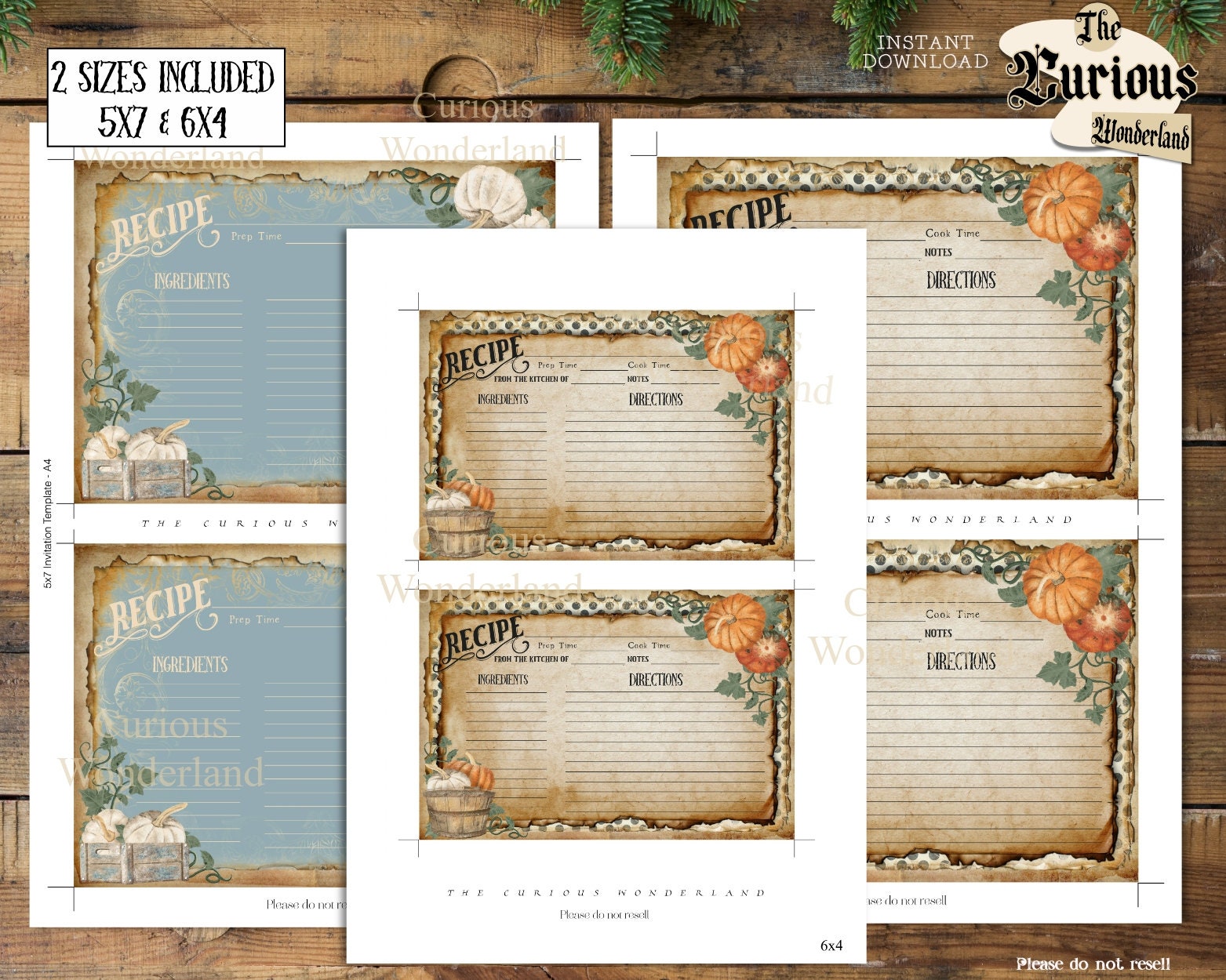 Fall Pumpkin Recipe Cards - Collage Sheet -printable Recipe Card ...