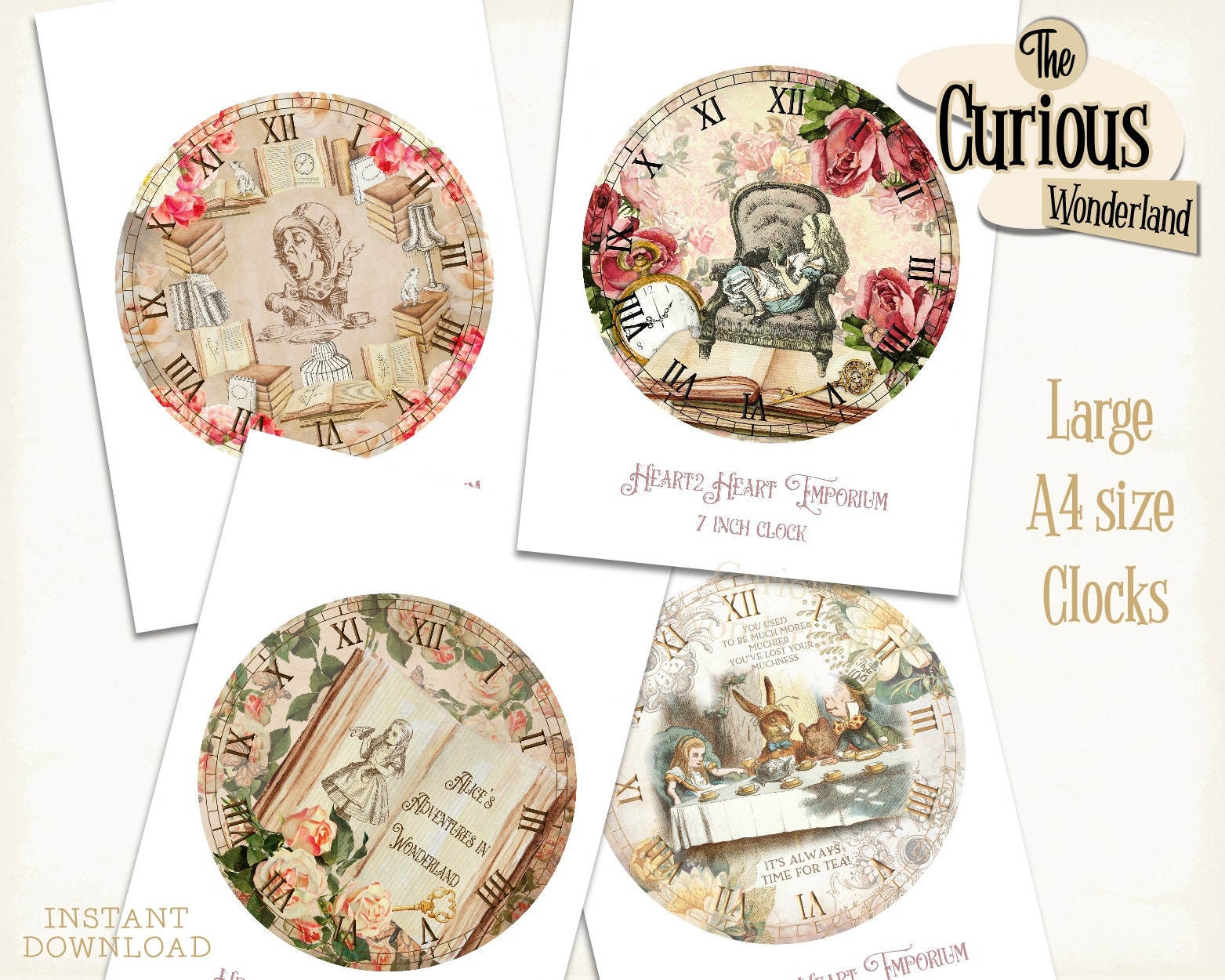 Alice in Wonderland Clocks Printable Clocks Digital - Etsy