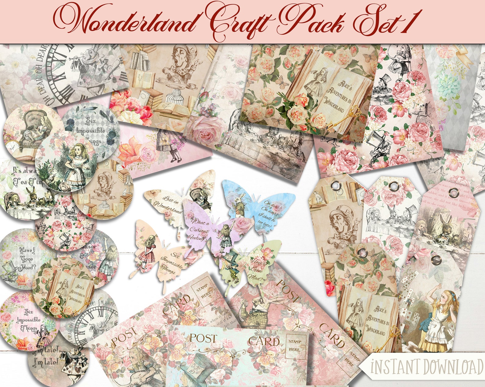 Printable Alice in Wonderland Craft Pack Scrapbook Kit Journal - Etsy UK