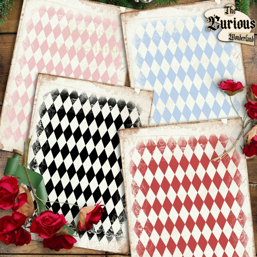 Diamond Paper Harlequin Patterns Digital Paper Alice in Wonderland ...