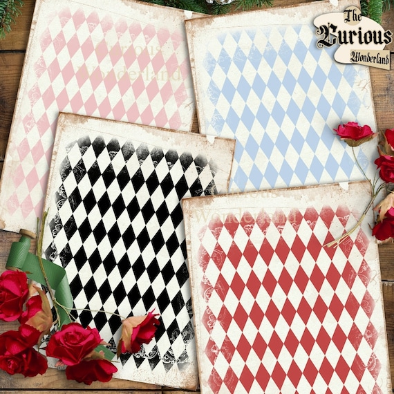 Diamond Paper Harlequin Patterns Digital Paper Alice in - Etsy