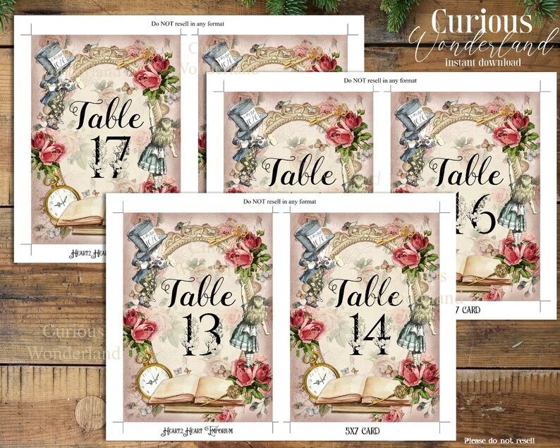 Alice in Wonderland Printable Table Numbers Table 1-20 Mad - Etsy