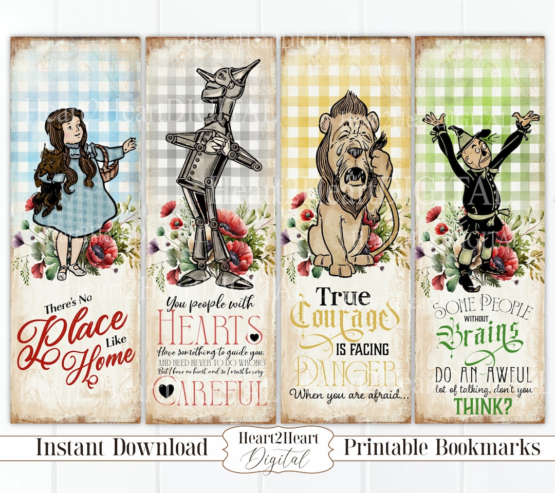 Printable Wizard of Oz Bookmarks, Collage Sheet, Digital Bookmark Hang ...