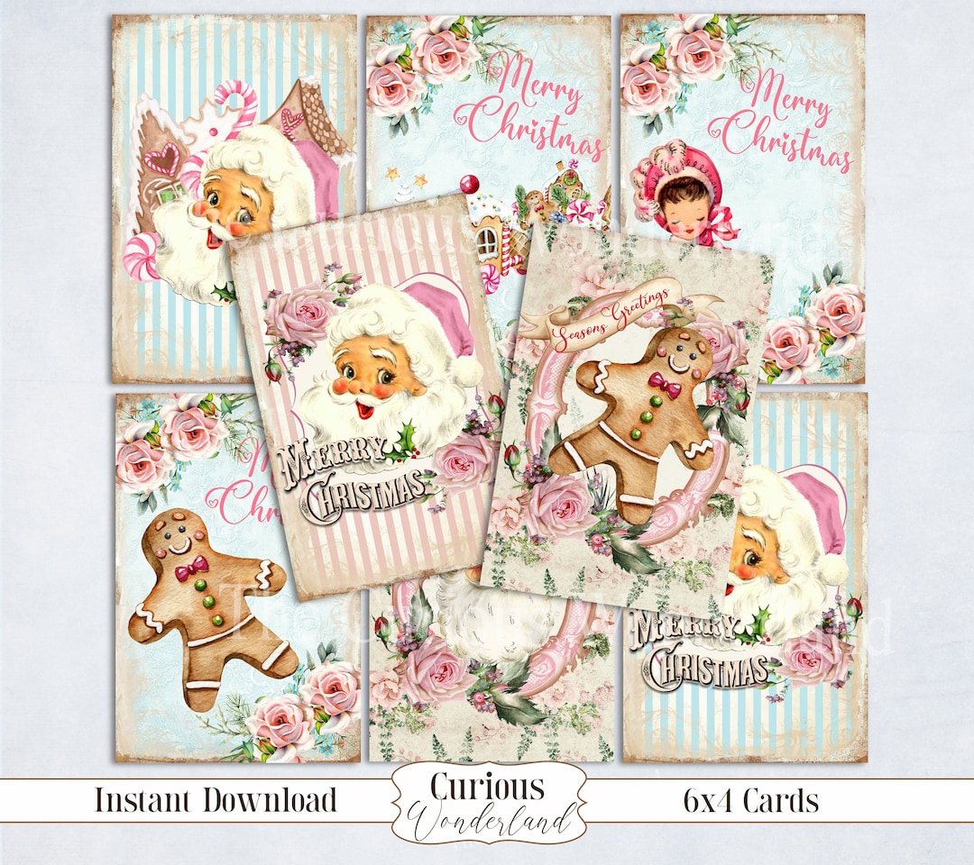 Shabby Chic Pink Christmas 6x4 Cards, Digital, Collage Sheet Printable ...