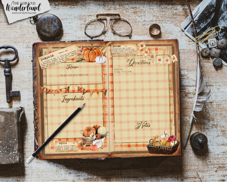 Fall Recipe Cards, Collage Sheet, Printable Recipe Card, Recipe Book ...