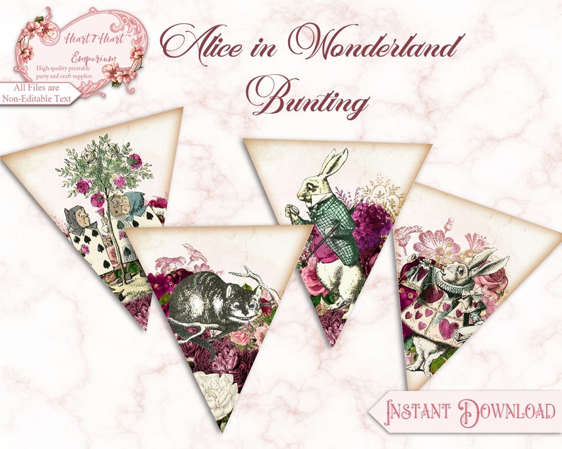 Alice in Wonderland Banners Printable Party Bunting INSTANT - Etsy UK