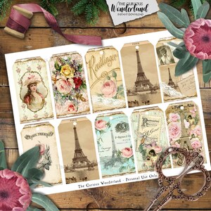 Shabby Chic Paris Tags Junk Journal Scrapbook Collage Sheet Hang Tags ...