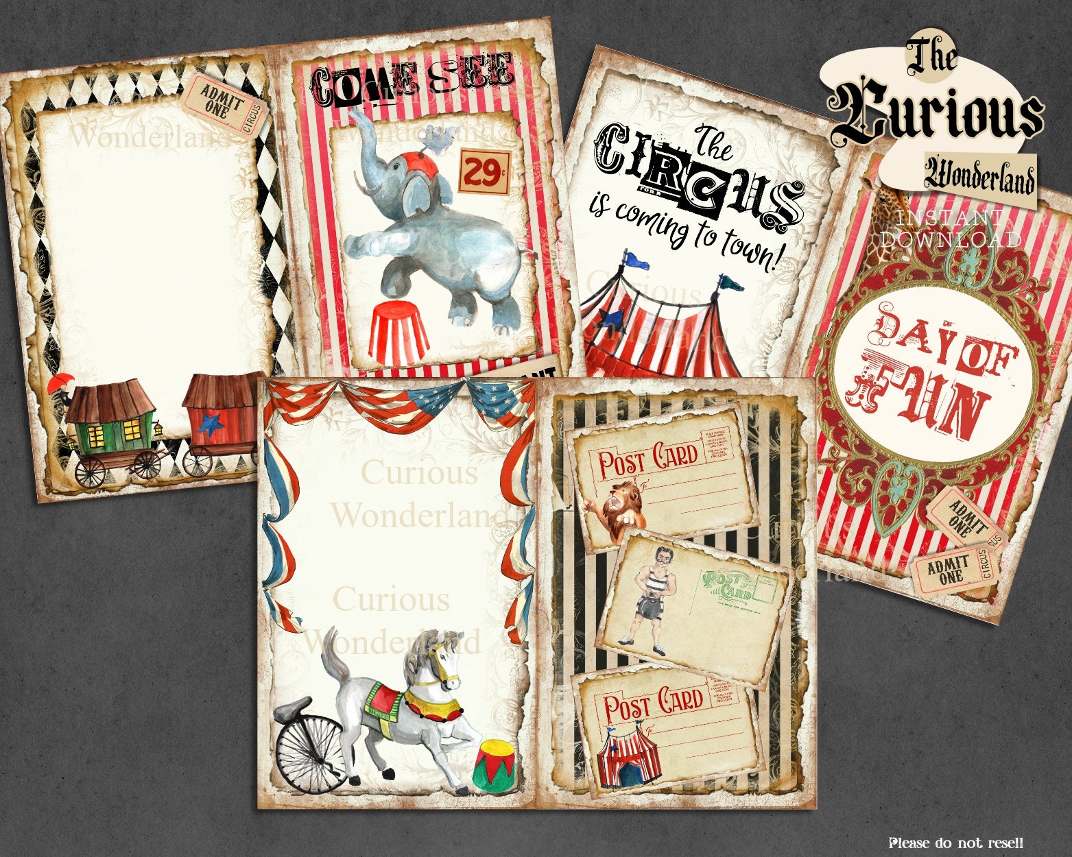 Circus Junk Journal Pages Kit Printable Digital Journal Kit - Etsy