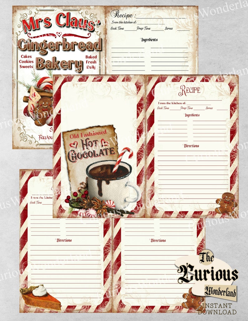 Mrs Claus Christmas Recipe Book Junk Journal, Printable, Cook Book ...