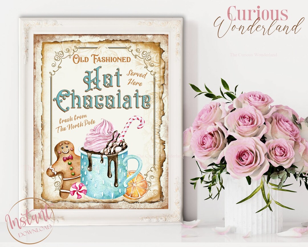 Old Fashioned Hot Chocolate Sign Digital Instant Download Pink ...