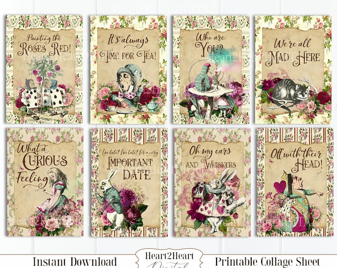 ALICE IN WONDERLAND Printable Cards, Instant Download, Decorative ...