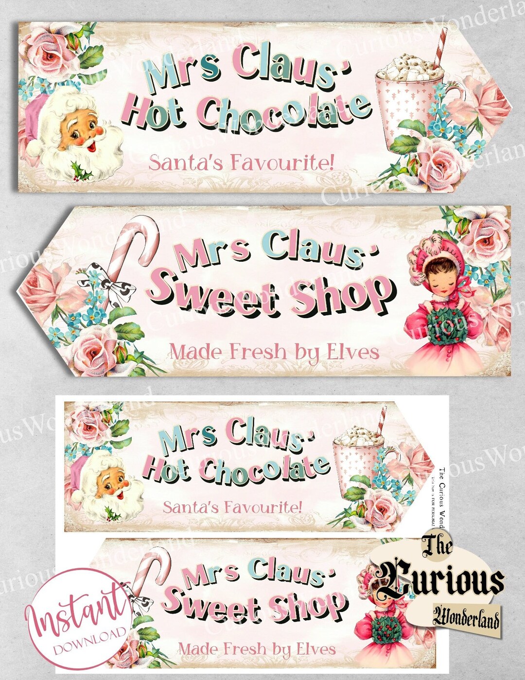 Shabby Chic Pink Christmas Santa's Sweet Shop Arrow Signs - Digital ...