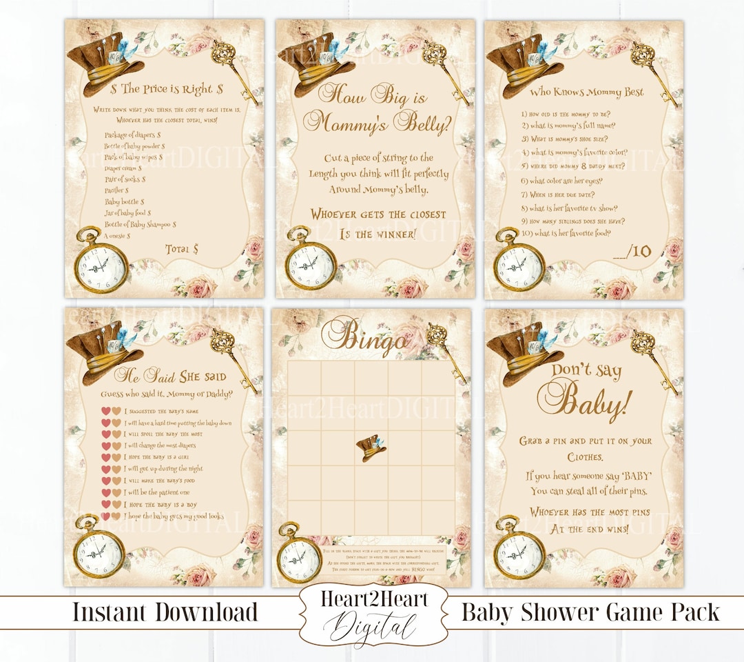 Alice in Wonderland Baby Shower Games - Printable Games - Bingo - Who ...