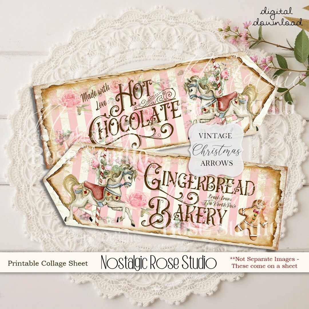Vintage Christmas Carousel Arrow Signs Printable, Hot Chocolate ...