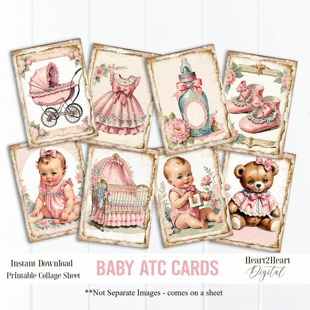 Vintage Baby Girl Ephemera Cards, ATC ACEO Cards, Printable Baby Cards ...