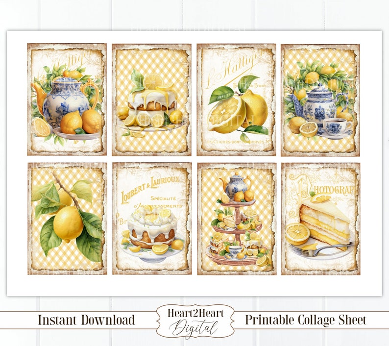Farmhouse Mini Lemon Food Cards Collage Sheet Tags Journal - Etsy