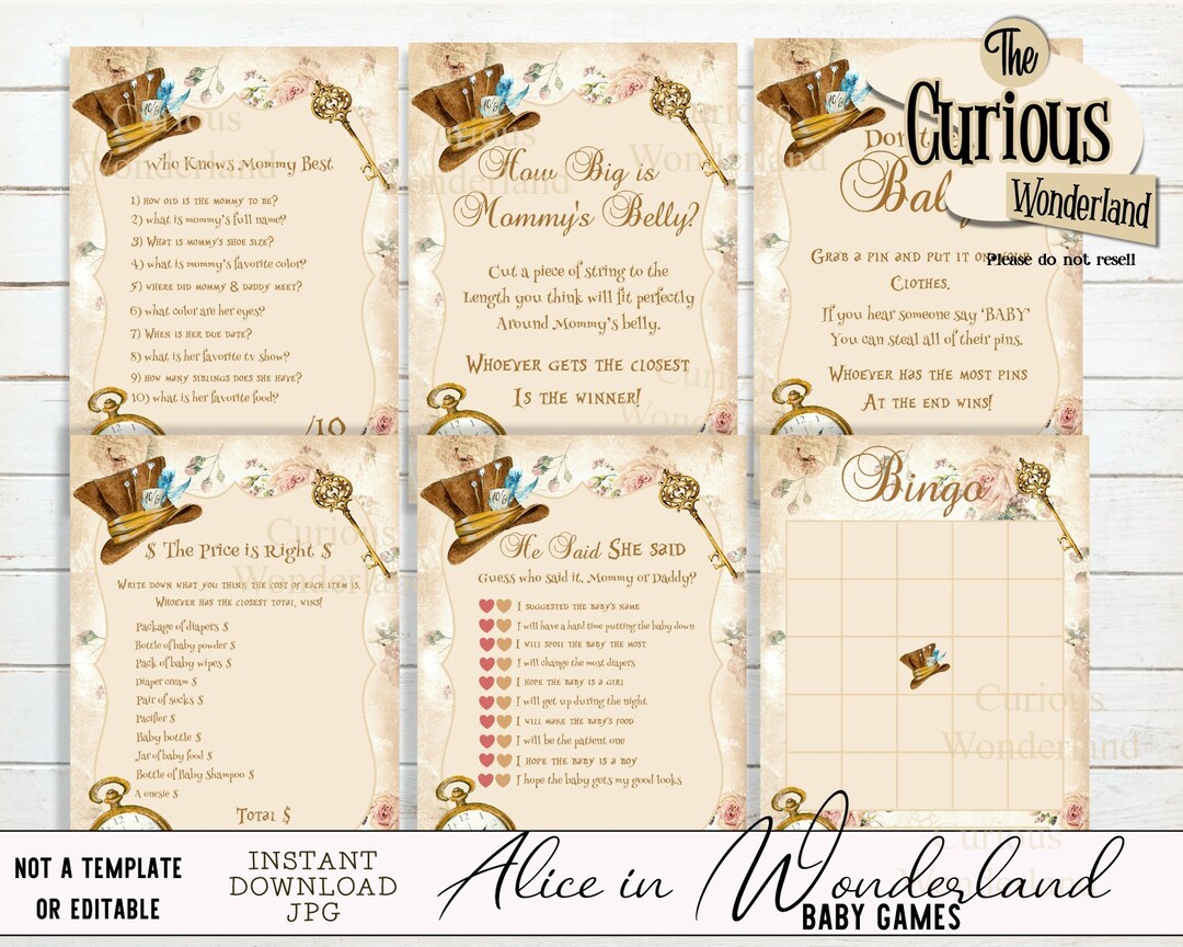 Alice in Wonderland Baby Shower Games Printable Games - Etsy UK